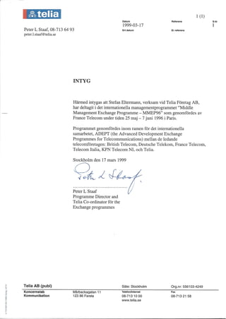 Intyg internationellamanagemet programmet 1996 | PDF