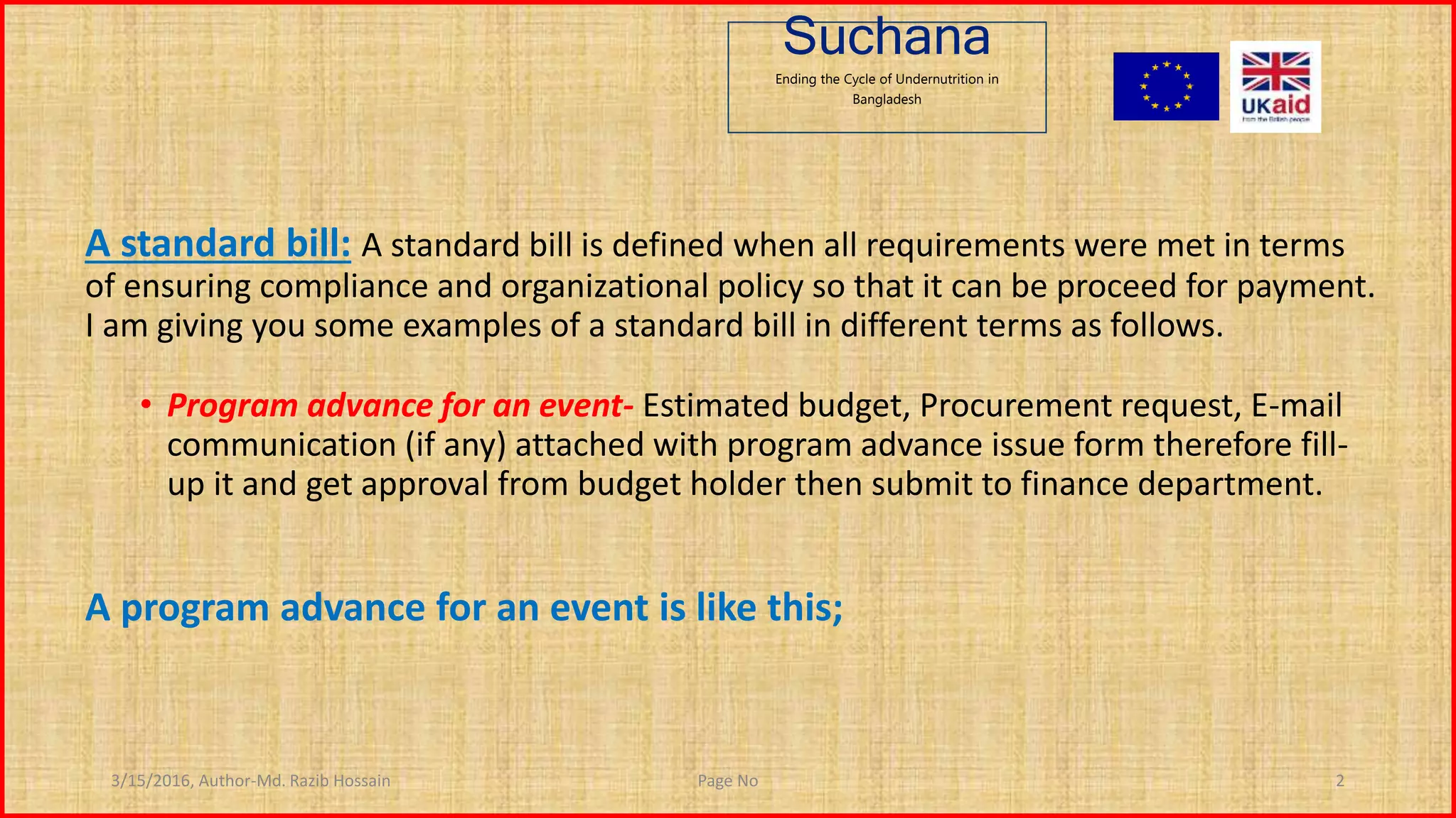 Examples of standard Bill, submission and payment process.