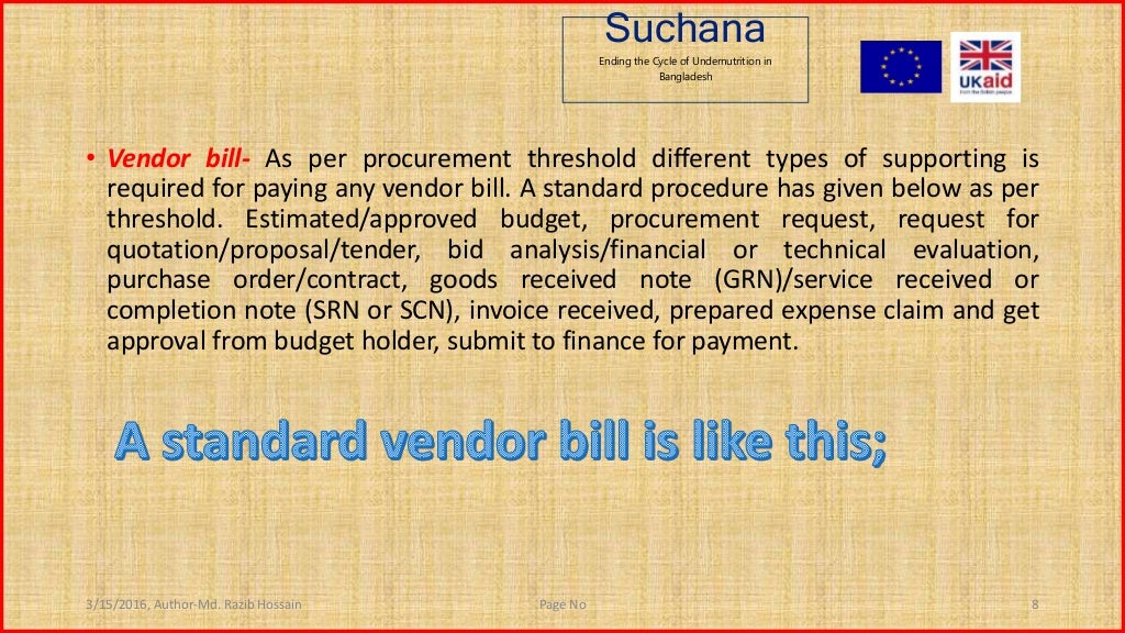 Examples of standard Bill, submission and payment process.