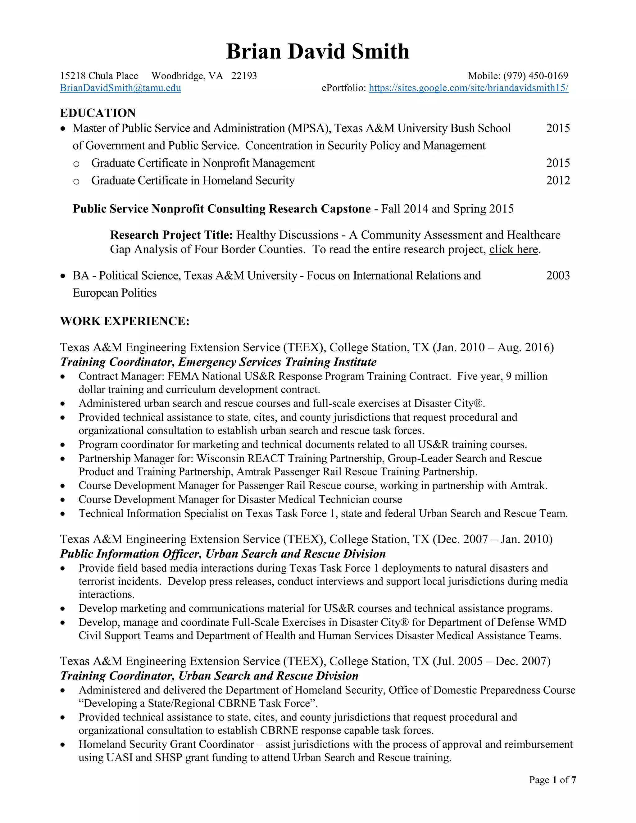 Brian David Smith - CV | PDF