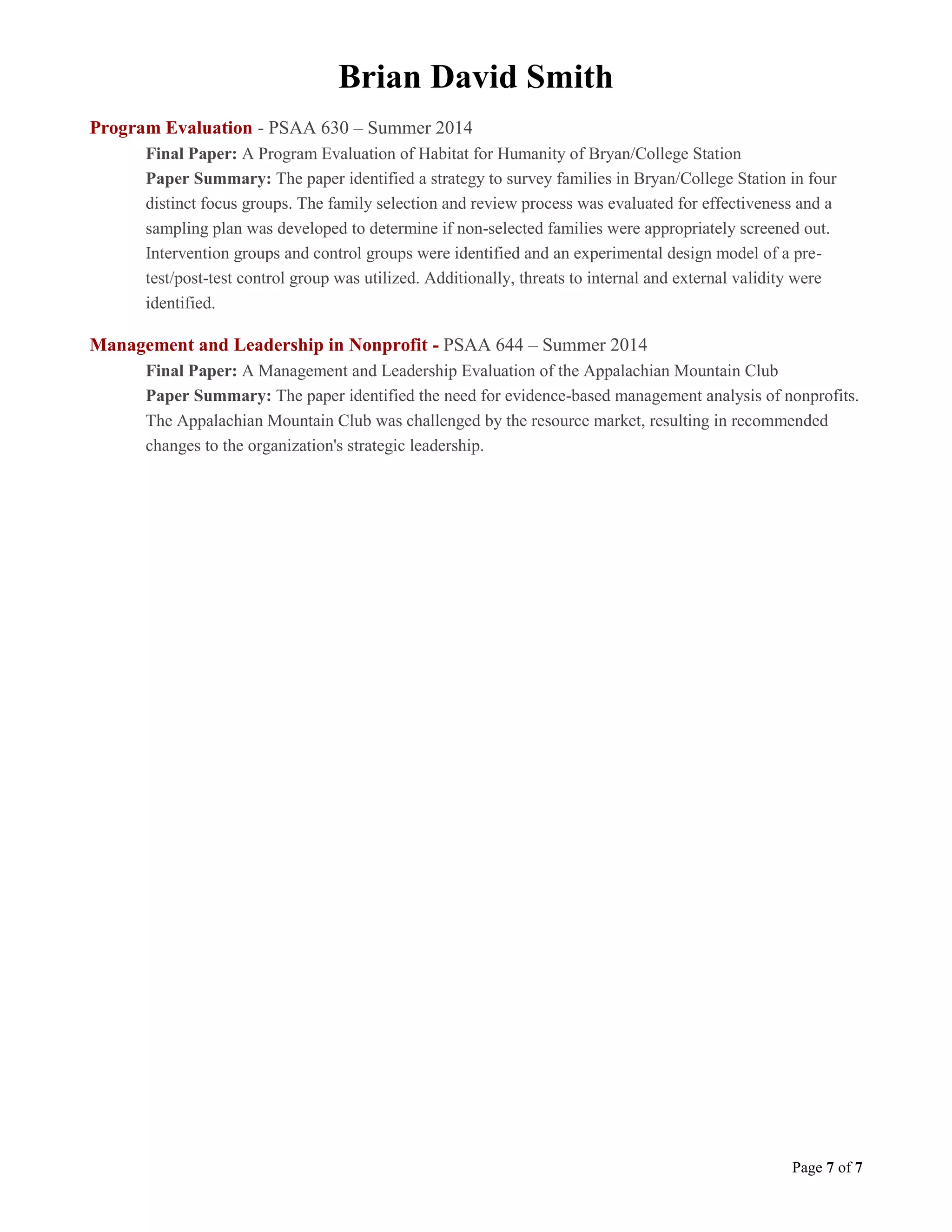 Brian David Smith - CV | PDF