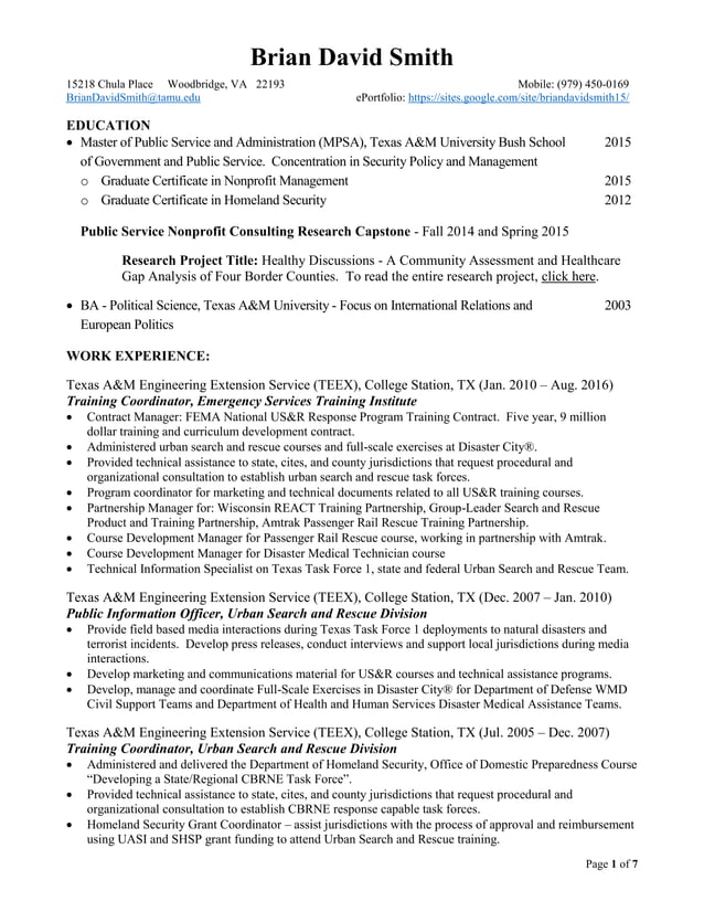 Brian David Smith - CV | PDF