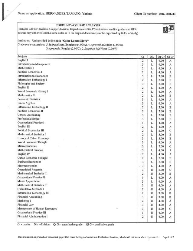 Academic Evaluation Services doc | PDF