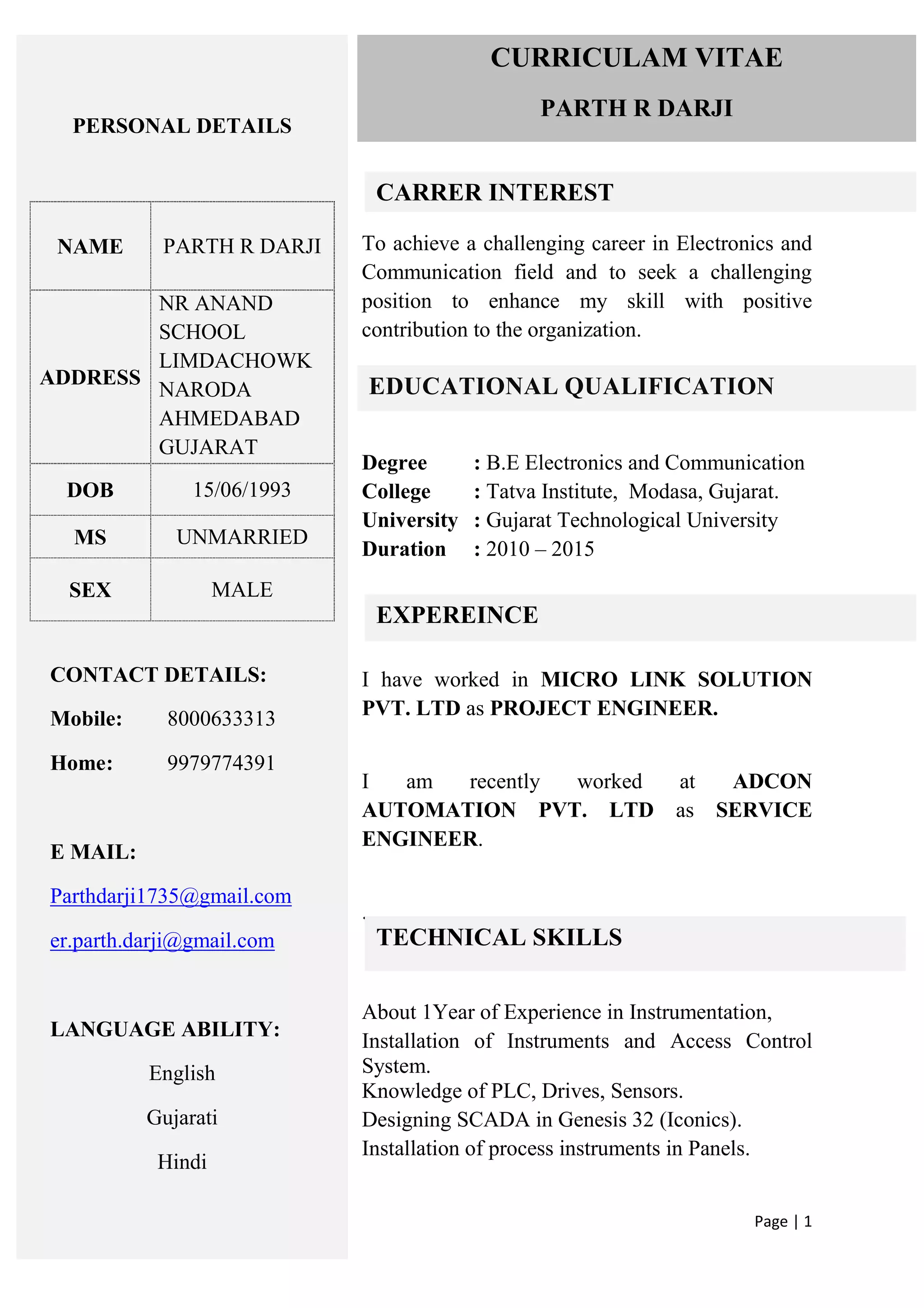 PARTH DARJI RESUME | PDF