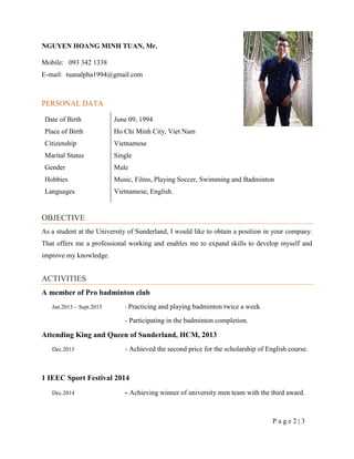 Nguyen Hoang Minh Tuan CV | PDF