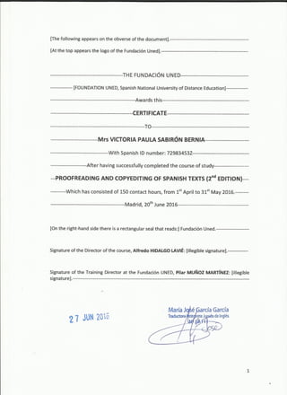 Proofreading and Copyediting certificate_Paula Sabirón | PDF
