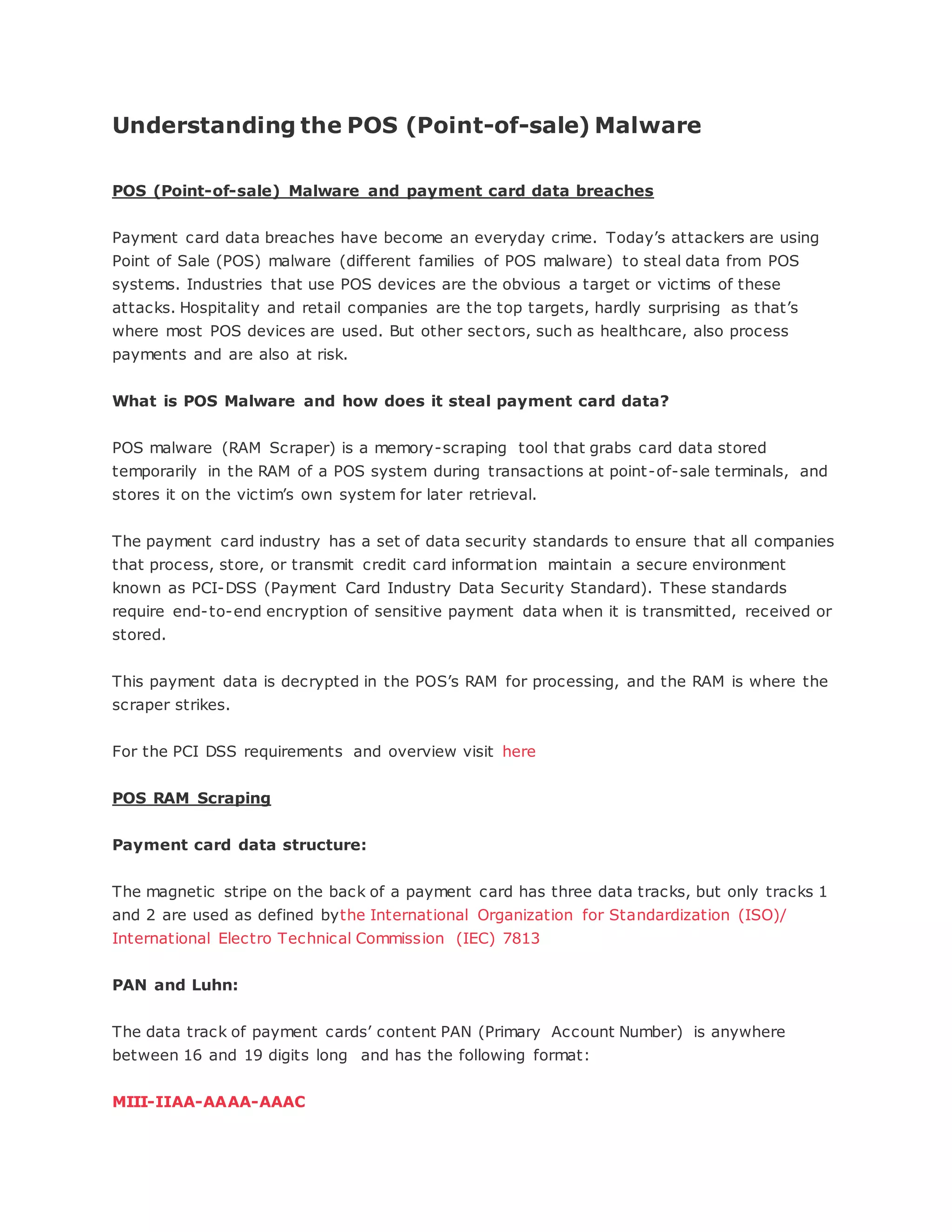 Understanding the POS Malware | DOCX