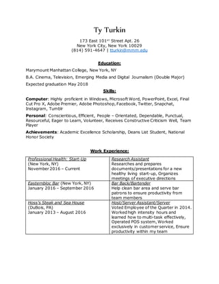 Turkin Ty Resume 2 | DOCX | Computing | Technology & Computing
