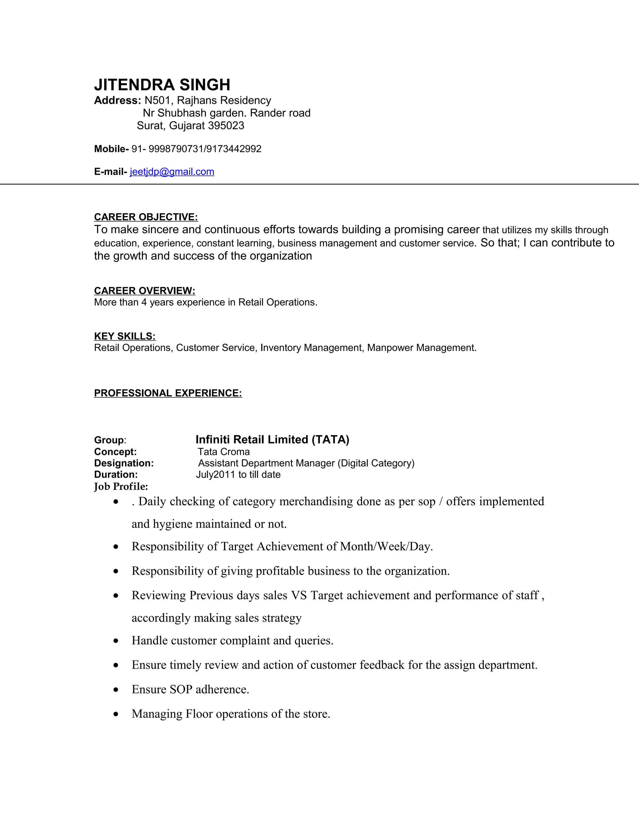 jitendra singh new resume | PDF