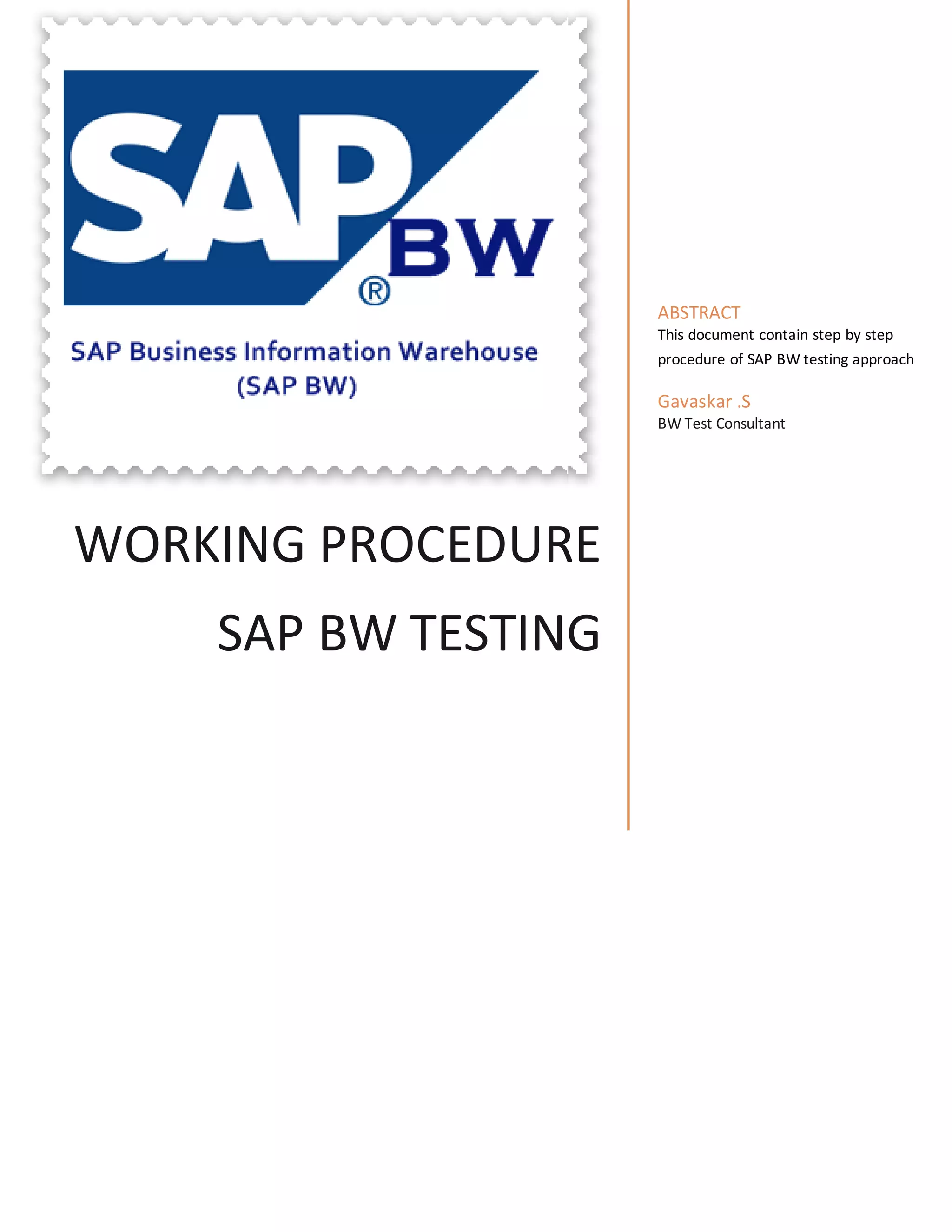 Working Procedure SAP BW Testing | DOCX