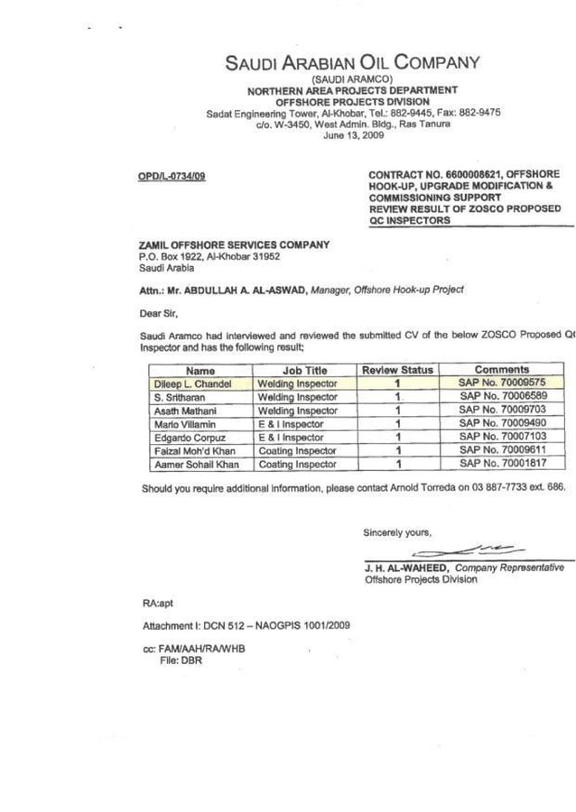 08- Saudi Aramco Aproval for Zamil Offshore | PDF