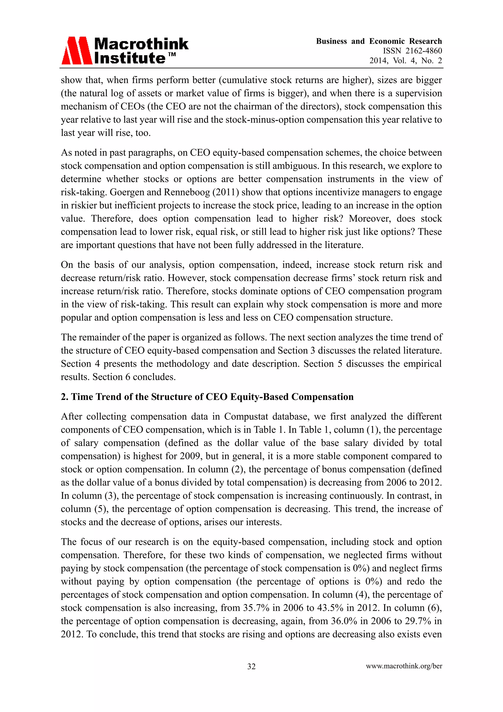 The causes and risk-taking on the change of CEO equity-based ...