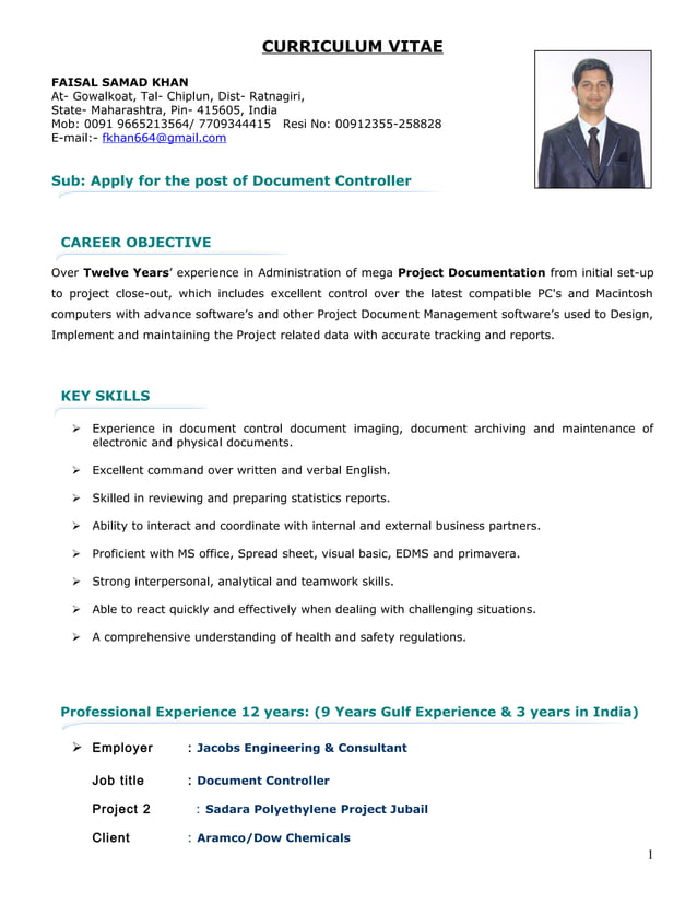 Faisal Khan - Documents Controller | PDF