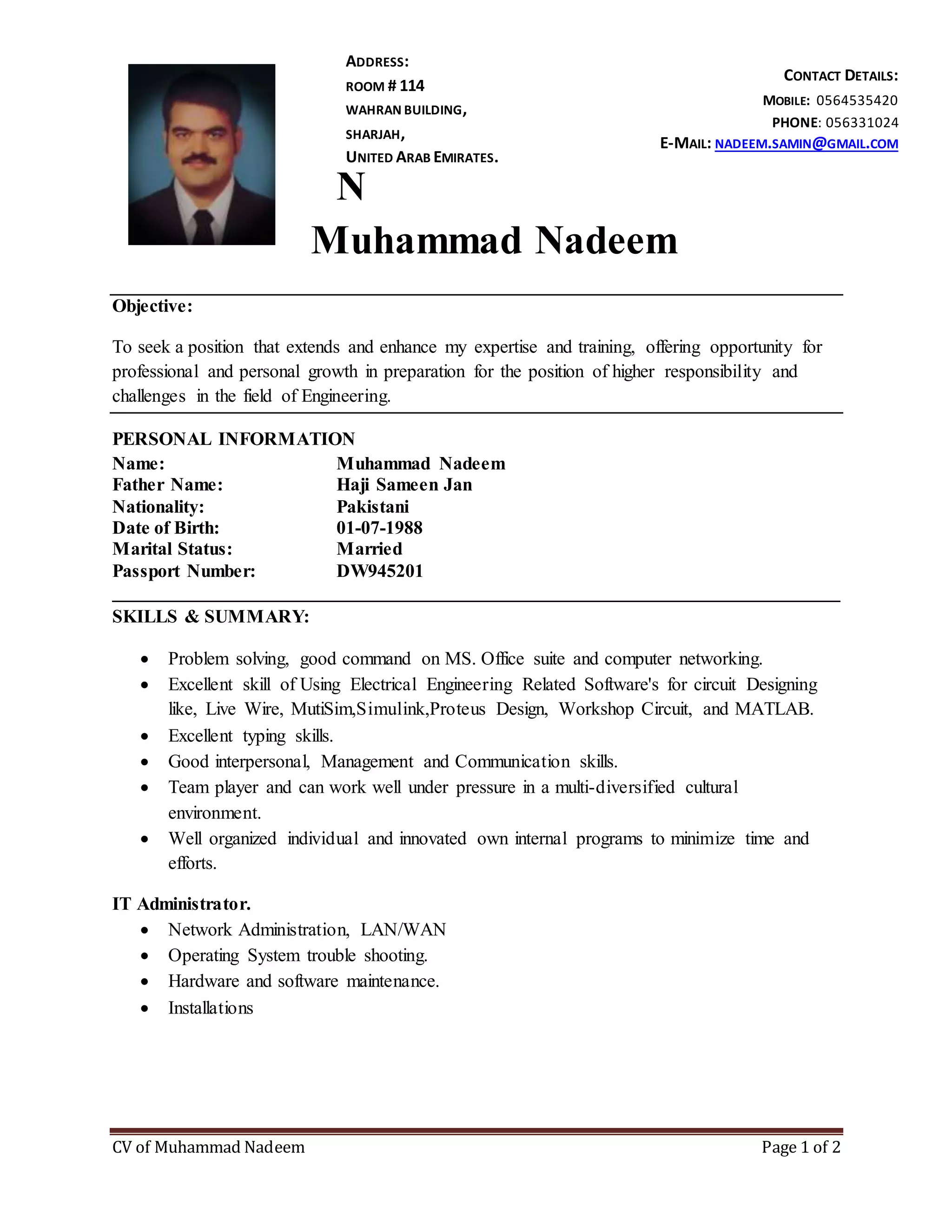 nadeem cv | DOCX