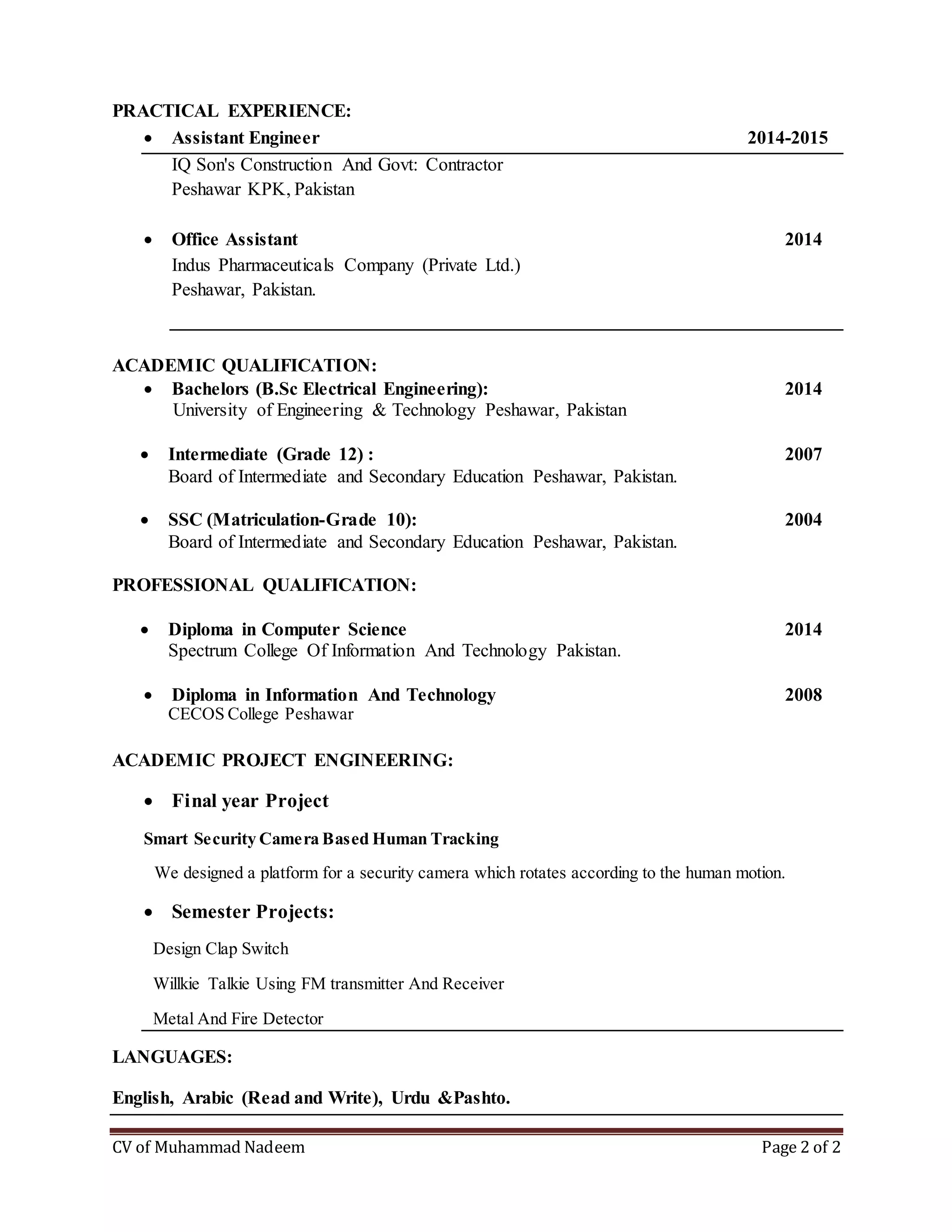 nadeem cv | DOCX