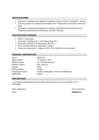 ABHIN RESUME | PDF