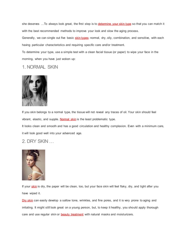 5 BASIC SKIN TYPES | DOCX | Skin and Dermatology | Diseases and Conditions