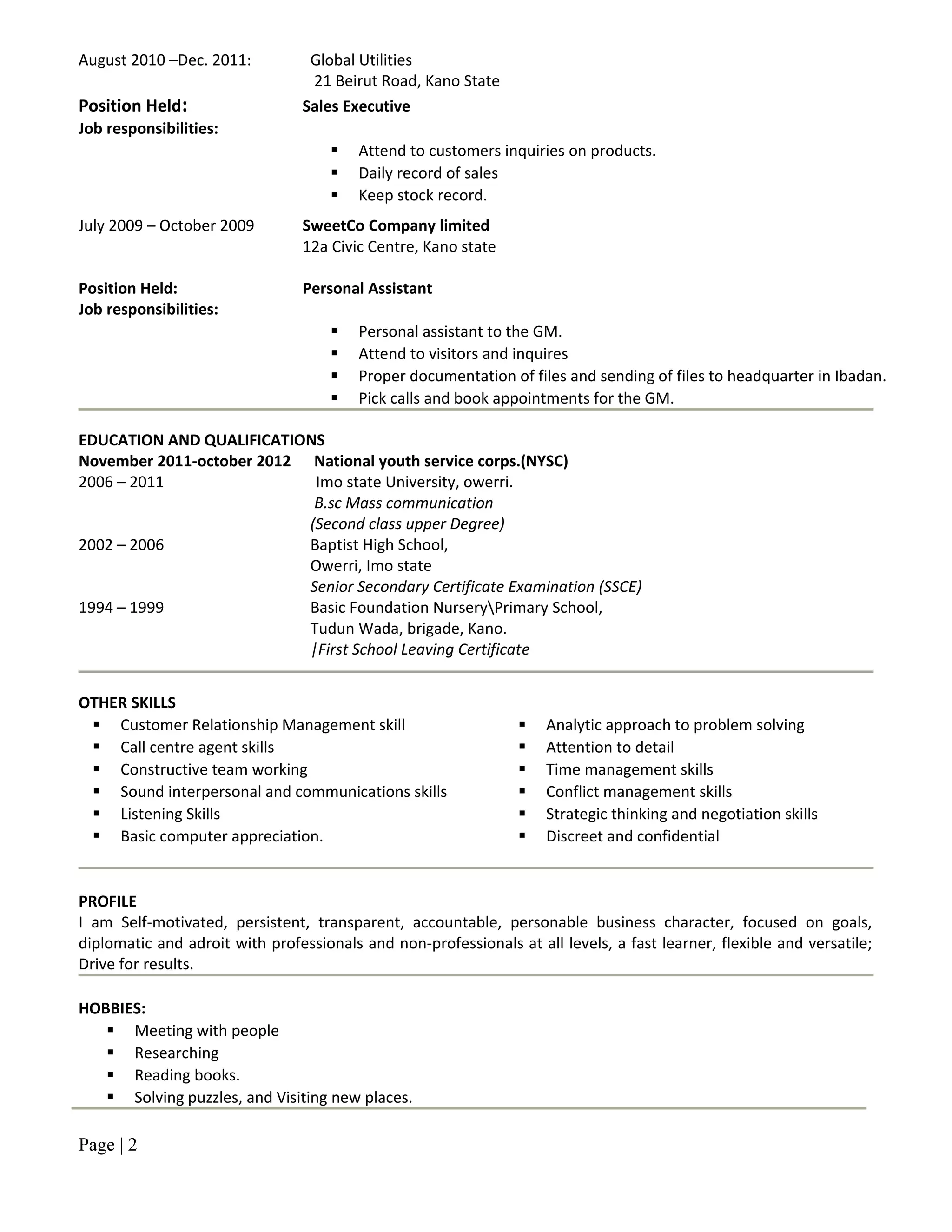 Amara Ohaeri Cv | DOC