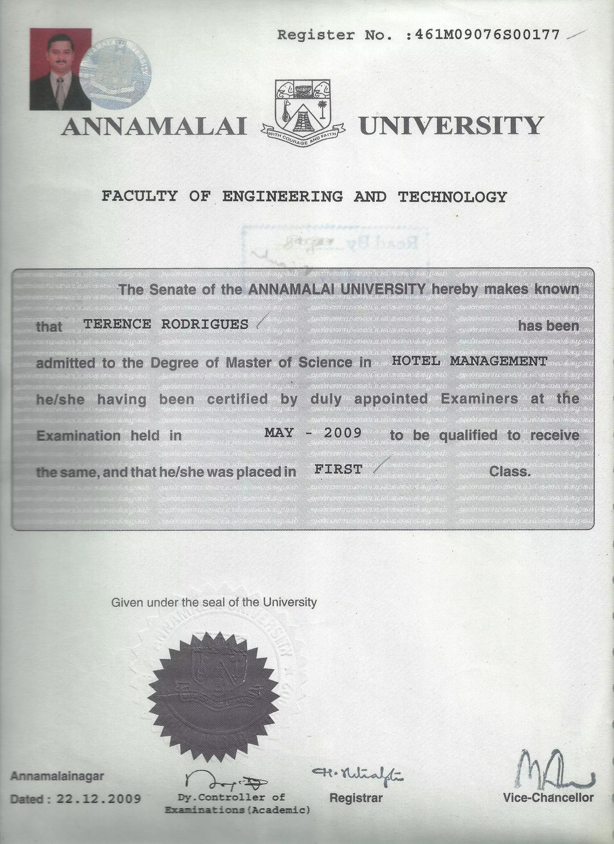 M.sc Hotel Management Convocation certificate0001 | PDF