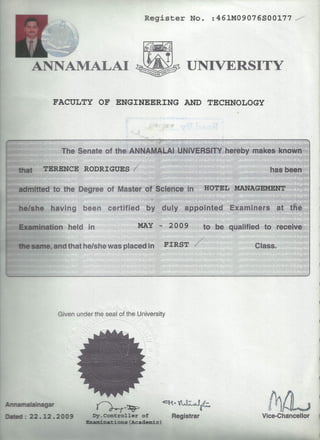 M.sc Hotel Management Convocation certificate0001 | PDF