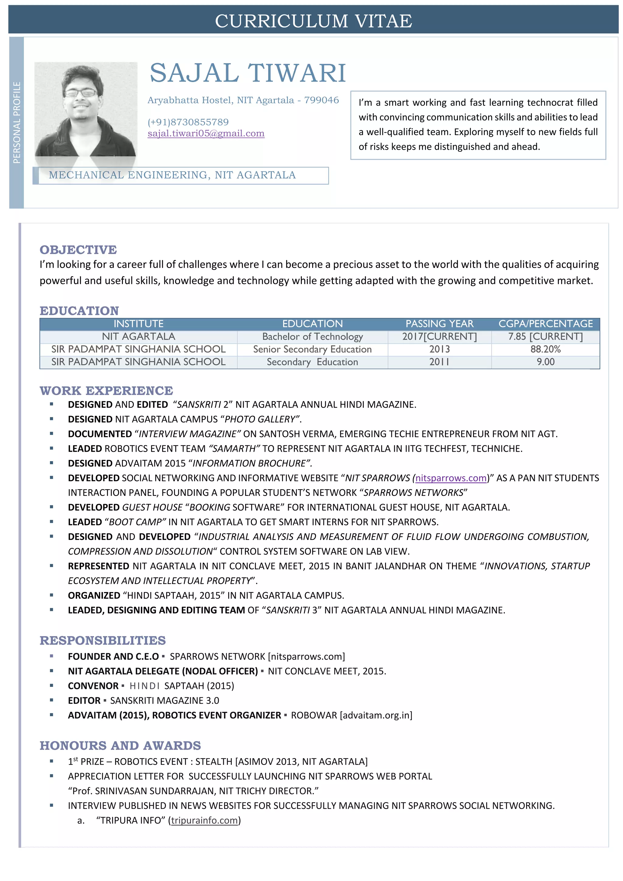 CV .SAJAL TIWARI | PDF