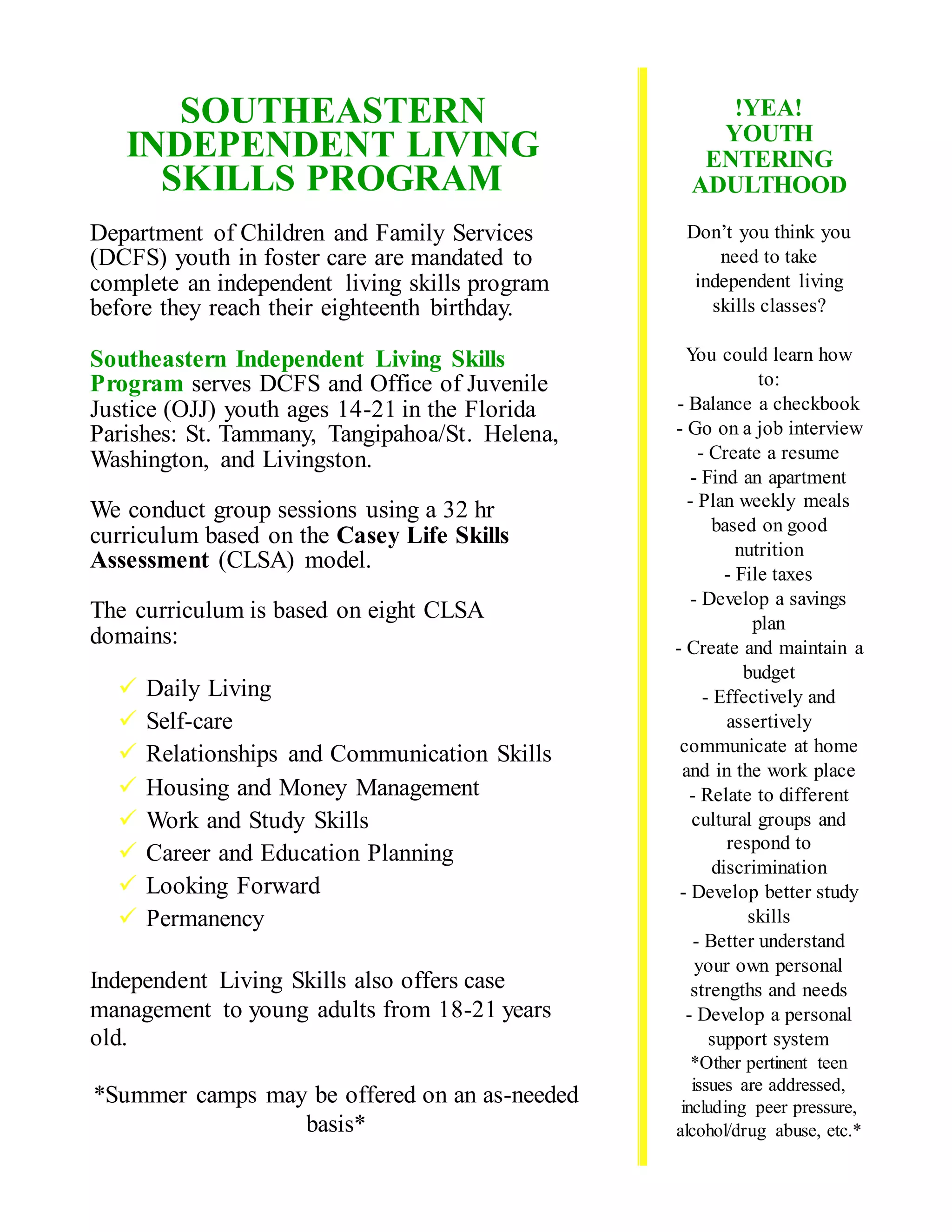 Independent Living Flyer | DOCX