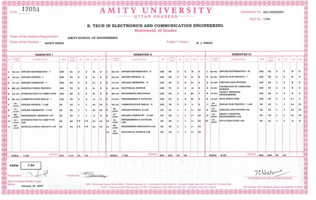 Amity University Transcripts | PDF