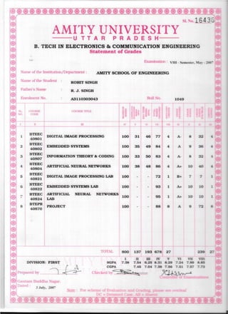 Amity University Transcripts | PDF