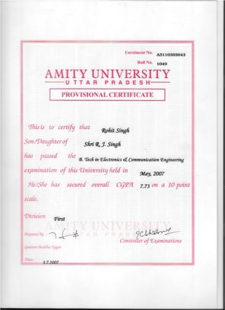 Amity University Transcripts | PDF