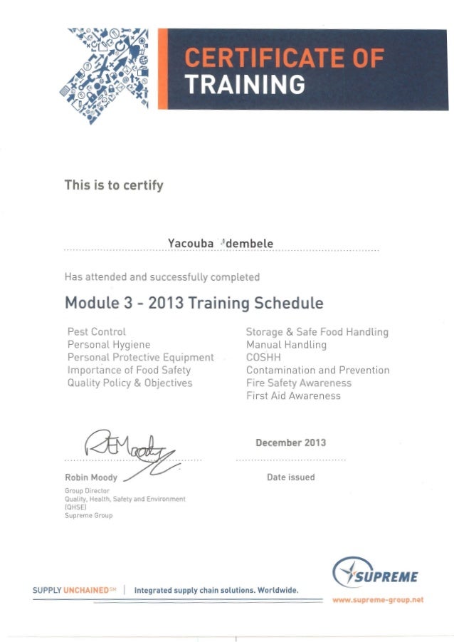 Food Safety Certificate Food Safety Certificate