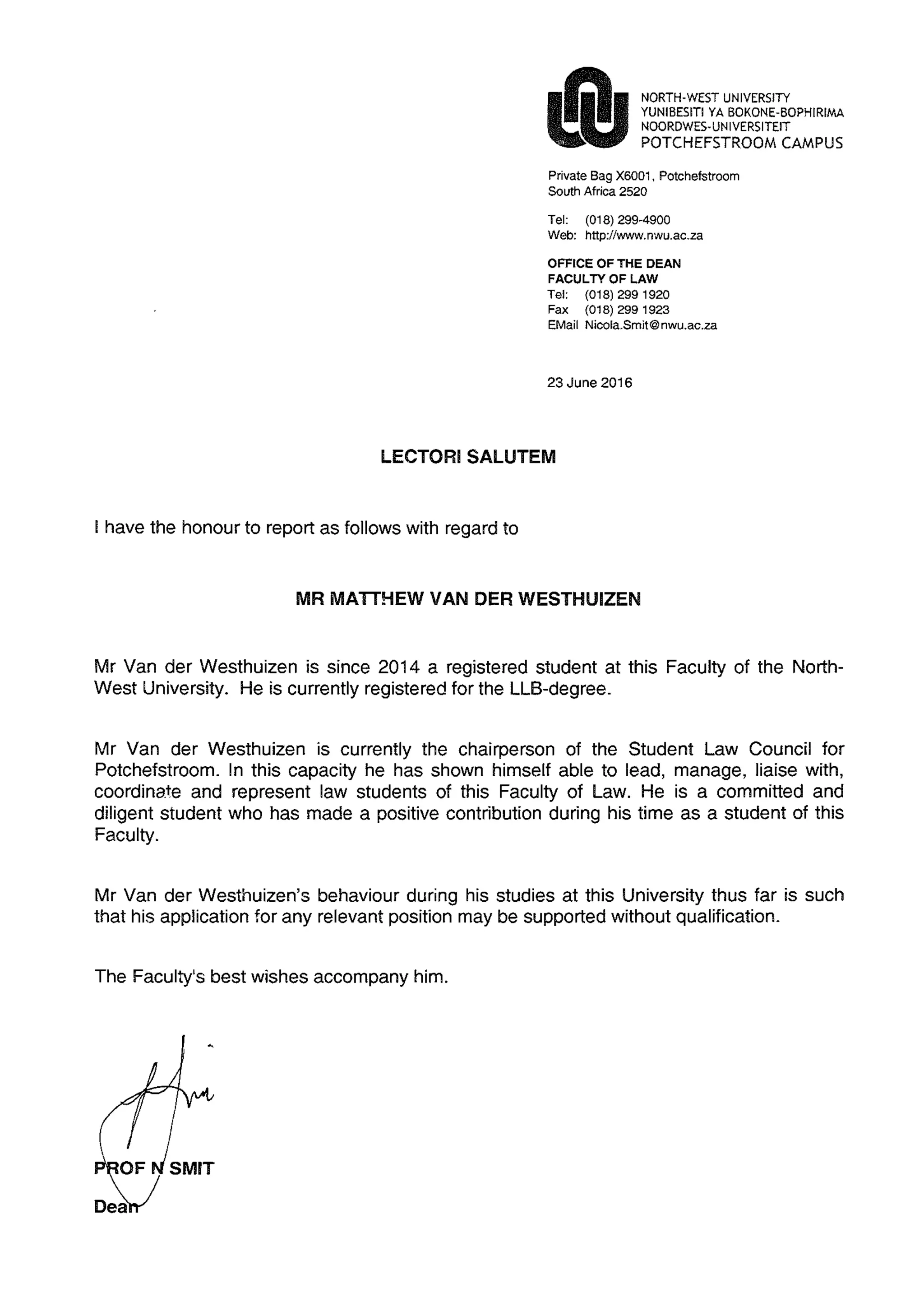 Reference letter - Dean | PDF