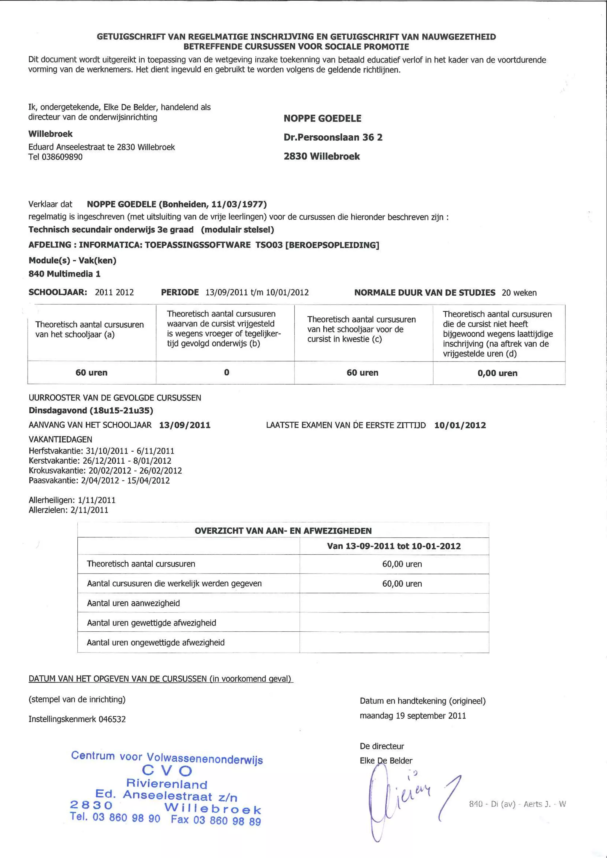 Getuigschrift Cursus CVO Multimedia | PDF