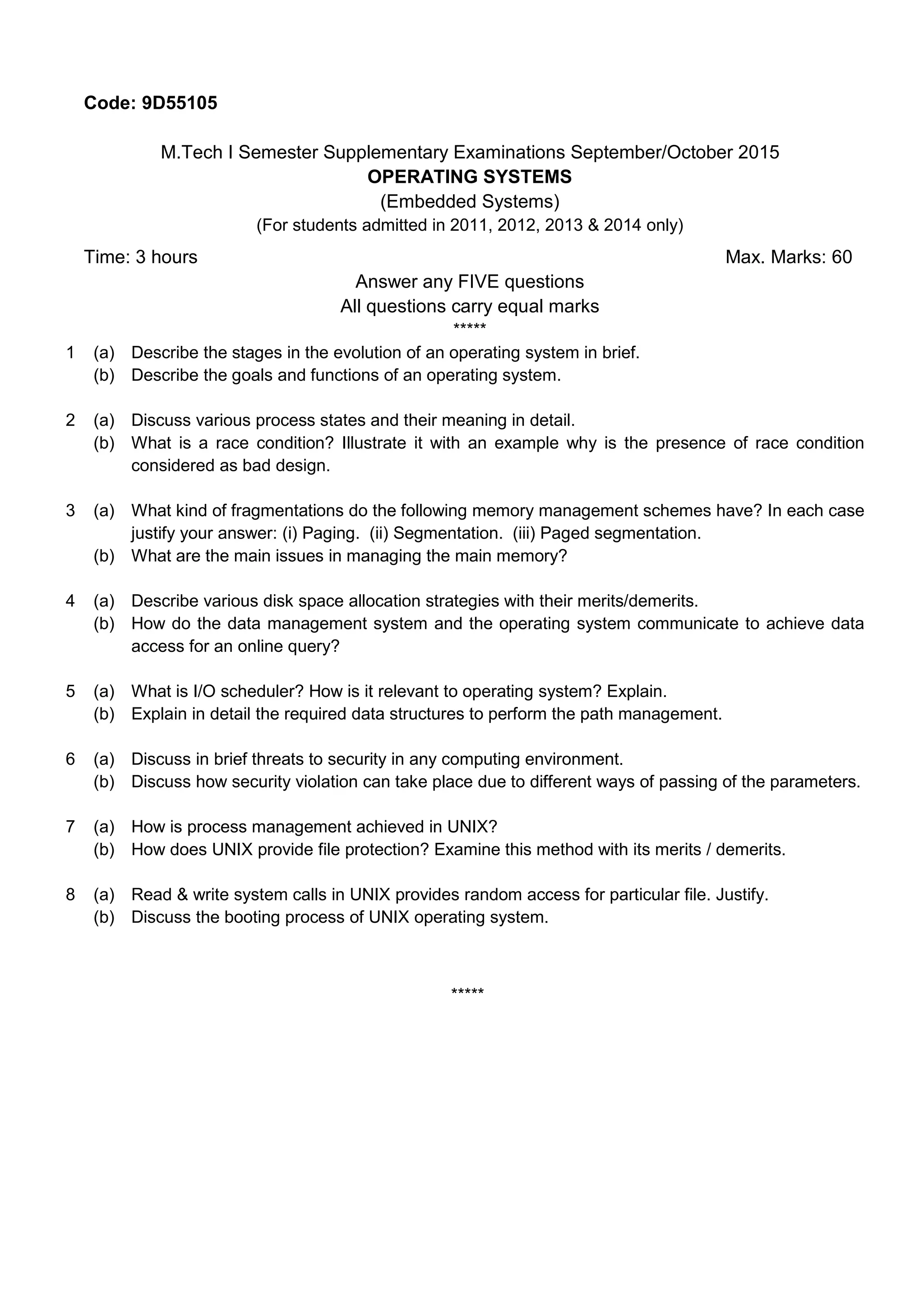 operating systems previous question papers | PDF | Operating Systems | Computer Software and ...