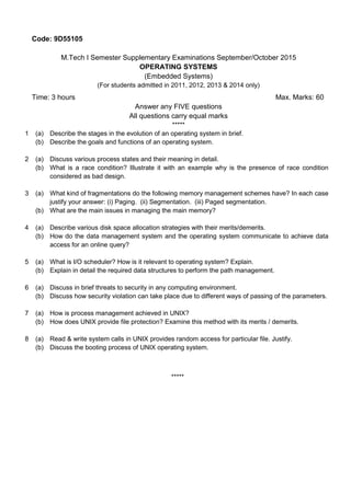 operating systems previous question papers | PDF