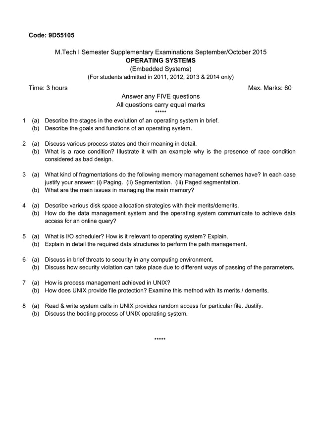 operating systems previous question papers | PDF | Operating Systems | Computer Software and ...