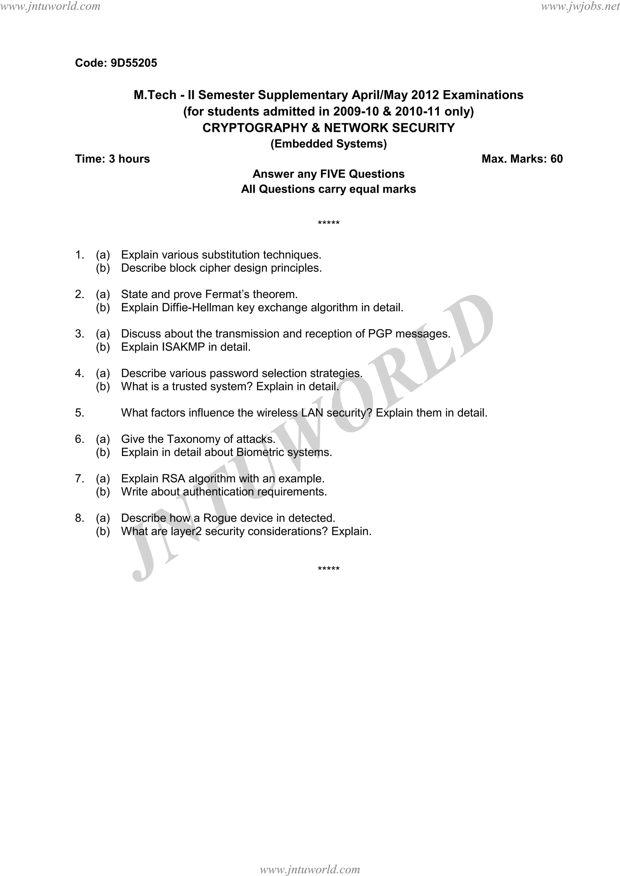 9 d55205 cryptography and network security | PDF