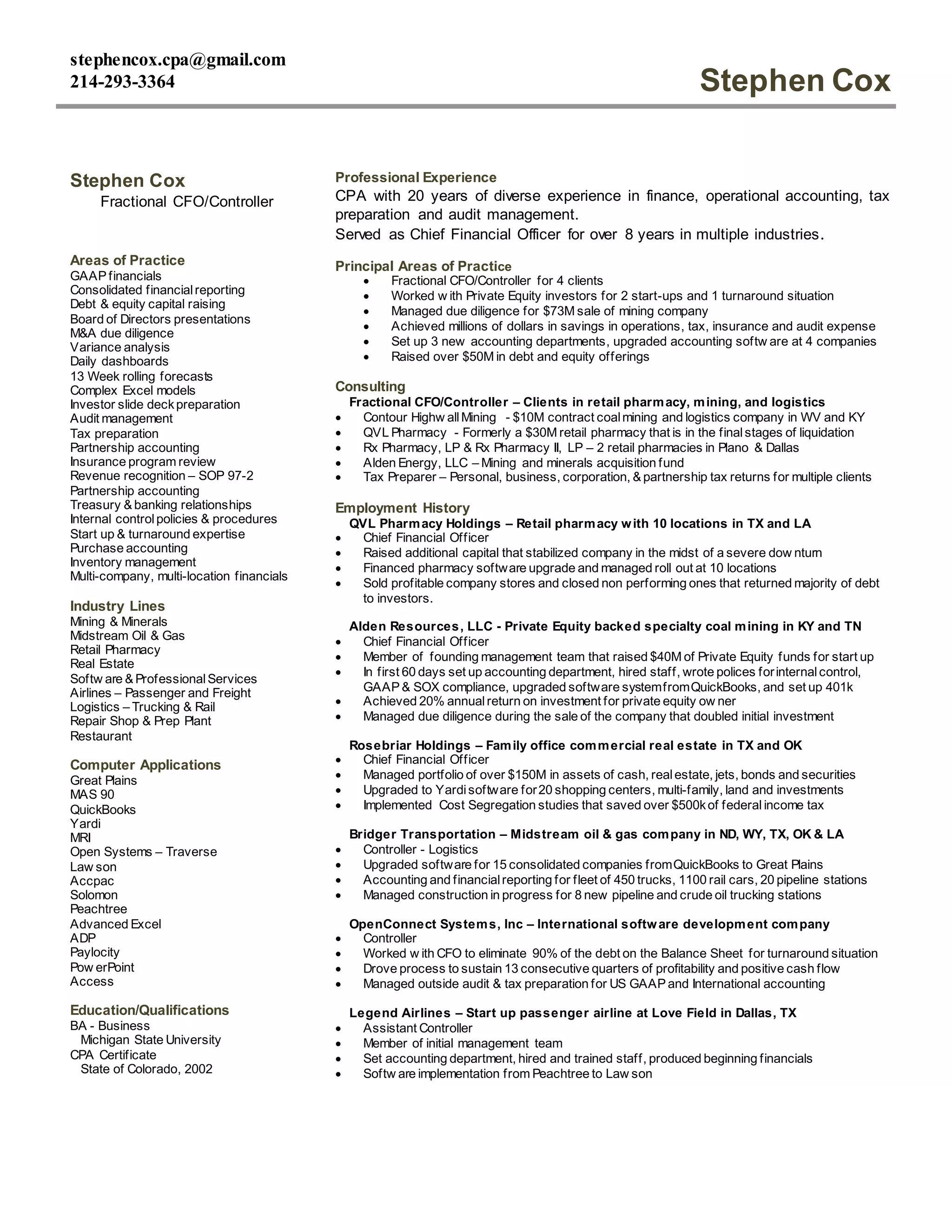 Stephen Cox, CPA - Consultant Profile | DOCX