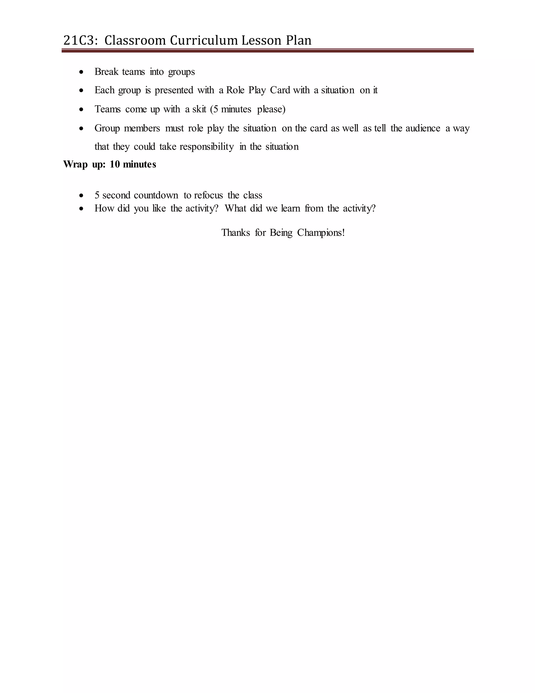 Lesson Three- Taking Responsibility-Accountability | DOCX