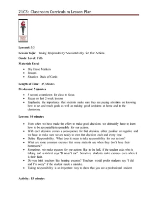 Lesson Three- Taking Responsibility-Accountability | DOCX