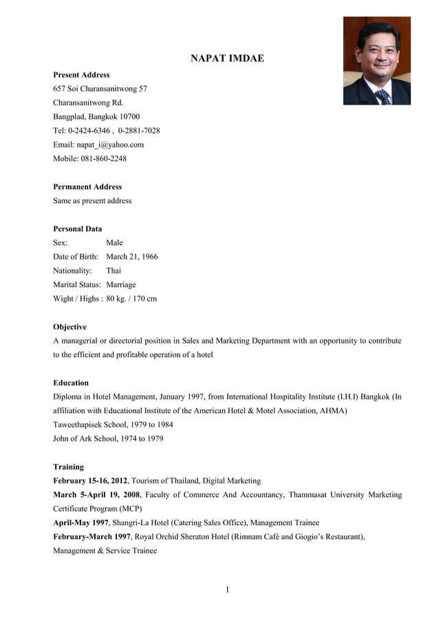 NAPAT IMDAE Resume 31.05.16 | Sales | Business