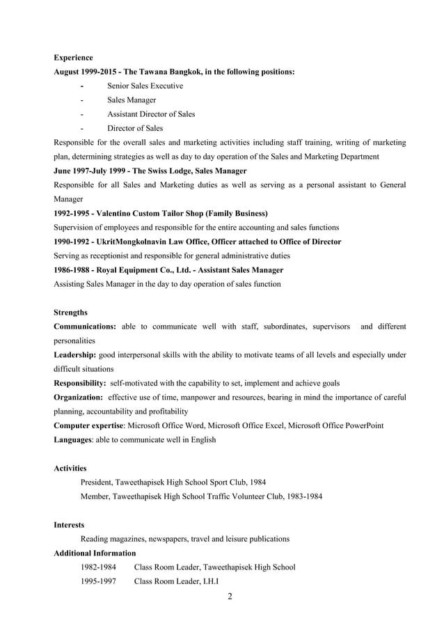 NAPAT IMDAE Resume 31.05.16 | Sales | Business