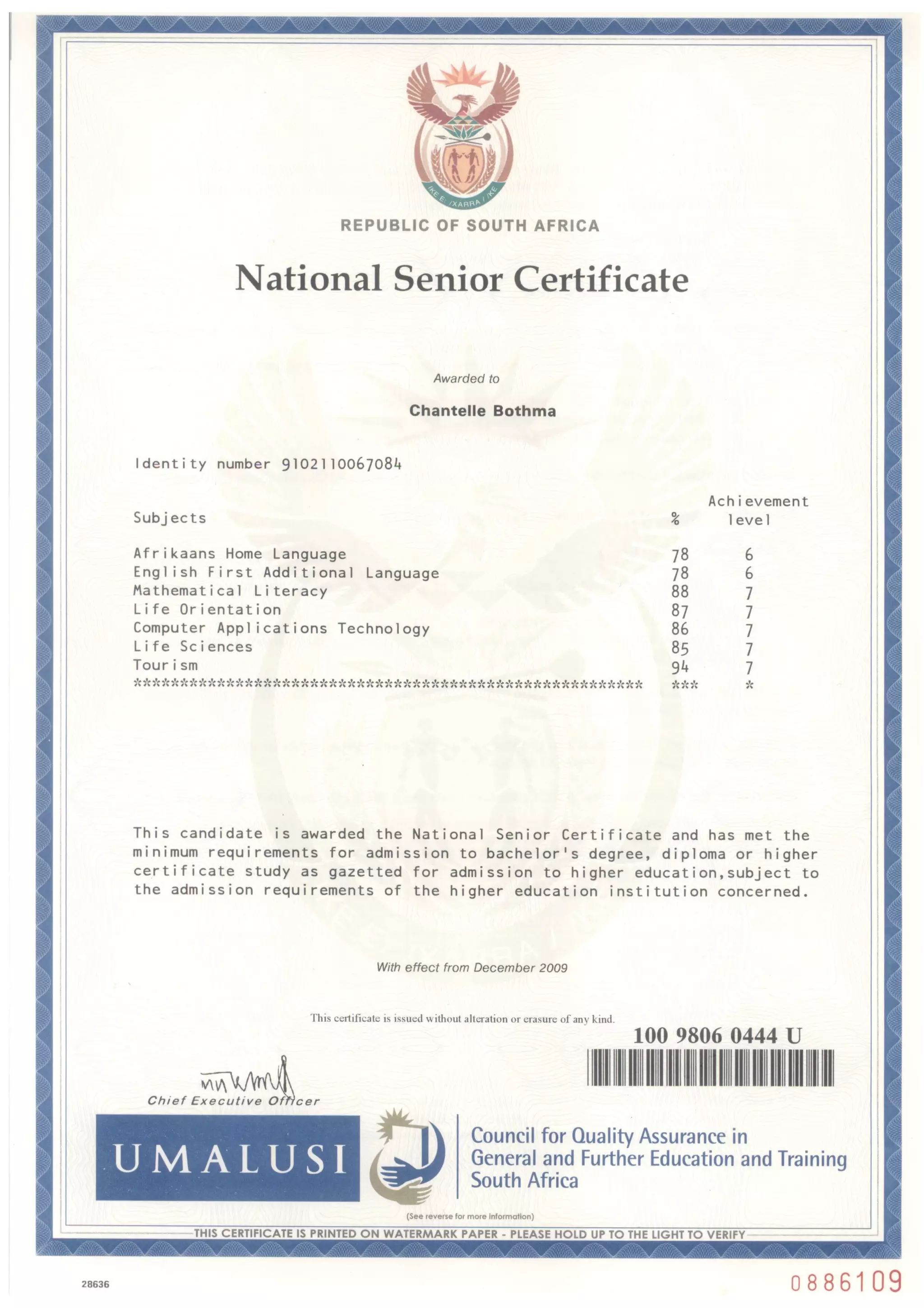 Matric Certificate | PDF