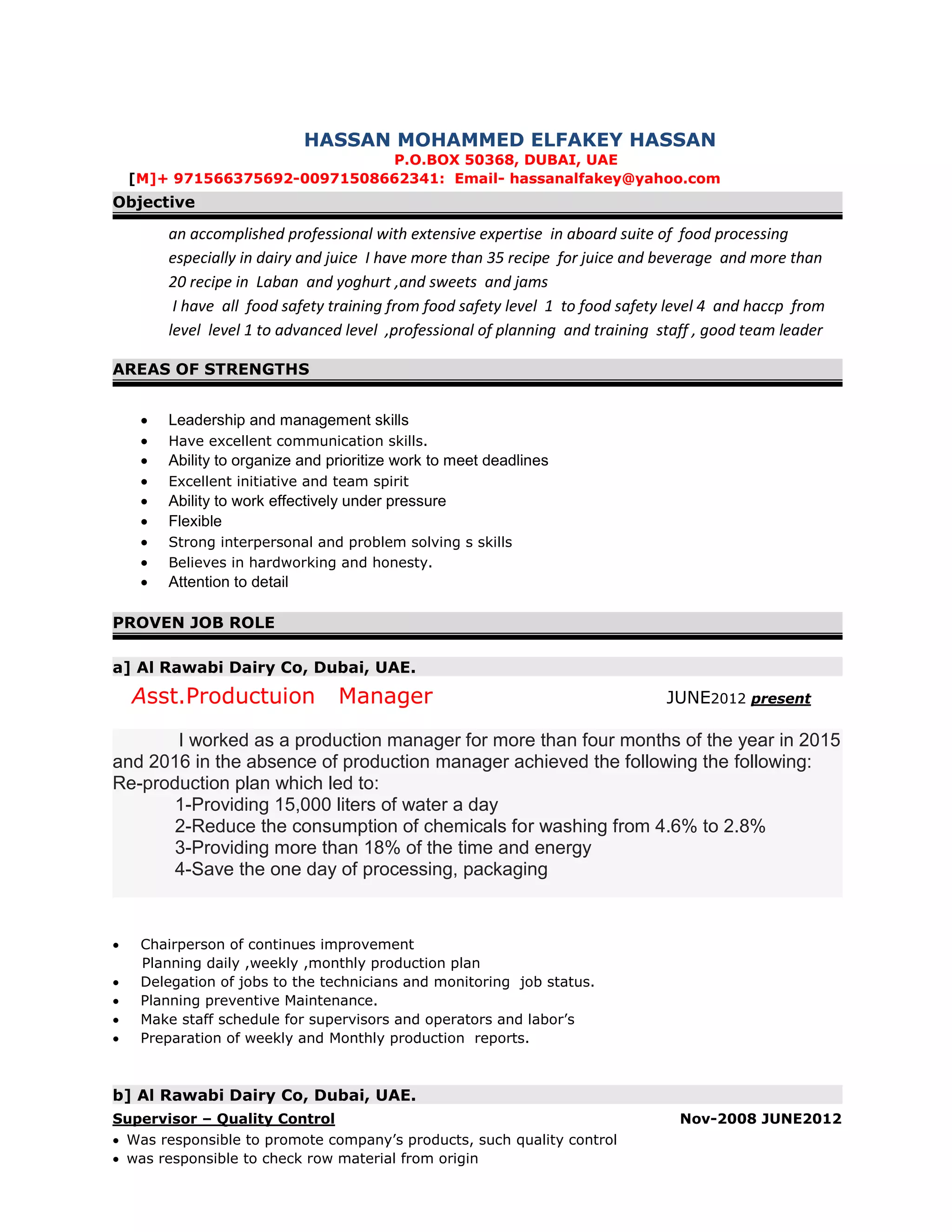 hassan cv | DOCX | Food & Drink
