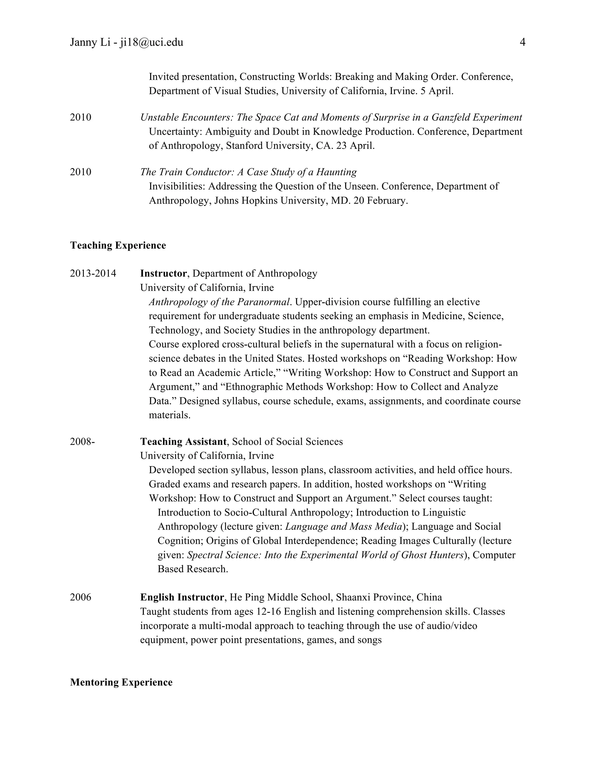 CV 2014_Janny Li | PDF