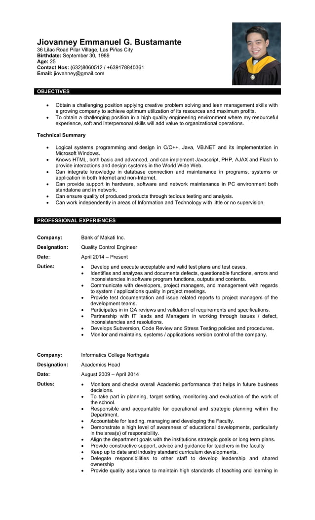 RESUME_JIOVANNEY EMMANUEL BUSTAMANTE2 | PDF | Computer Software and ...
