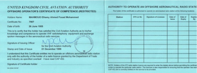 Offshore Aeronautical Radio Station Operator - UK License