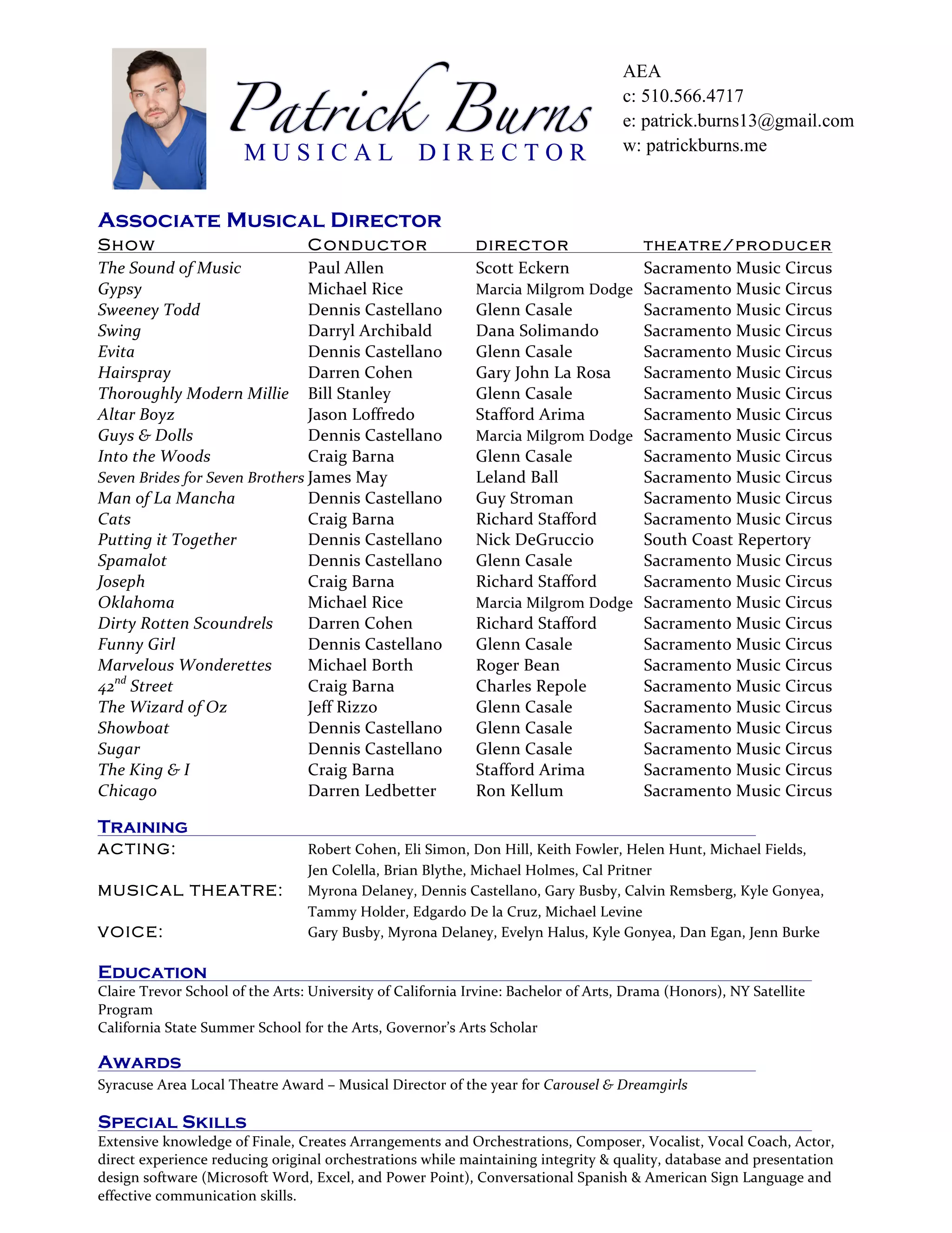 Patrick Burns Music Direction Resume | PDF