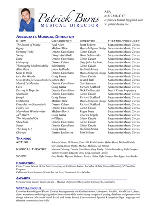 Patrick Burns Music Direction Resume | PDF