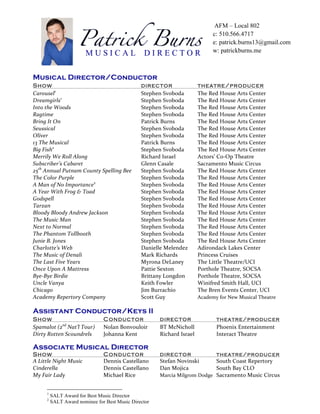 Patrick Burns Music Direction Resume | PDF