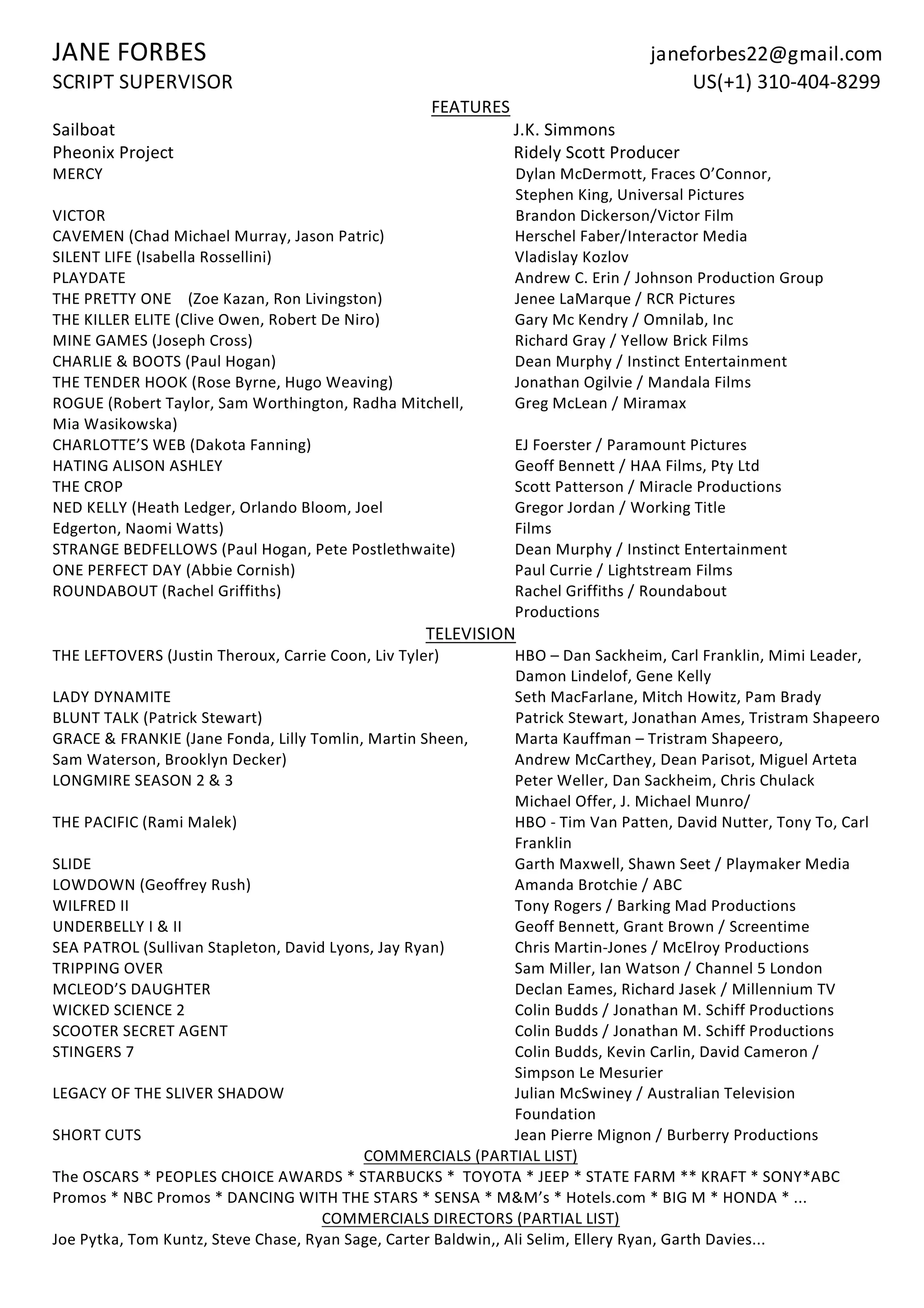 JaneForbesResumeSEPT2016(ScriptSupervisor) | PDF